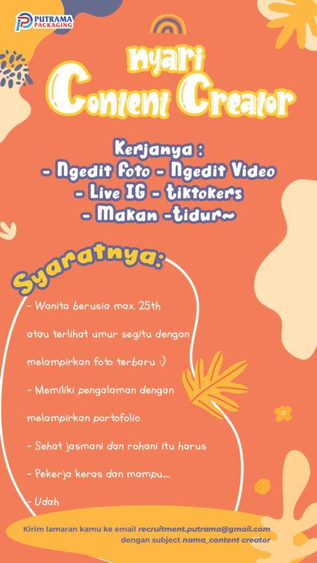 Lowongan Kerja Content Creator di CV. Putrama Packaging - LokerJogja.ID