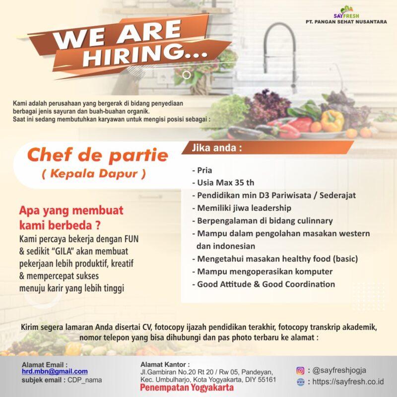 Lowongan Kerja Chef de Partie (Kepala Dapur) di PT. Pangan Sehat ... Lowongan Kerja Chef de Partie (Kepala Dapur) di PT. Pangan Sehat ...