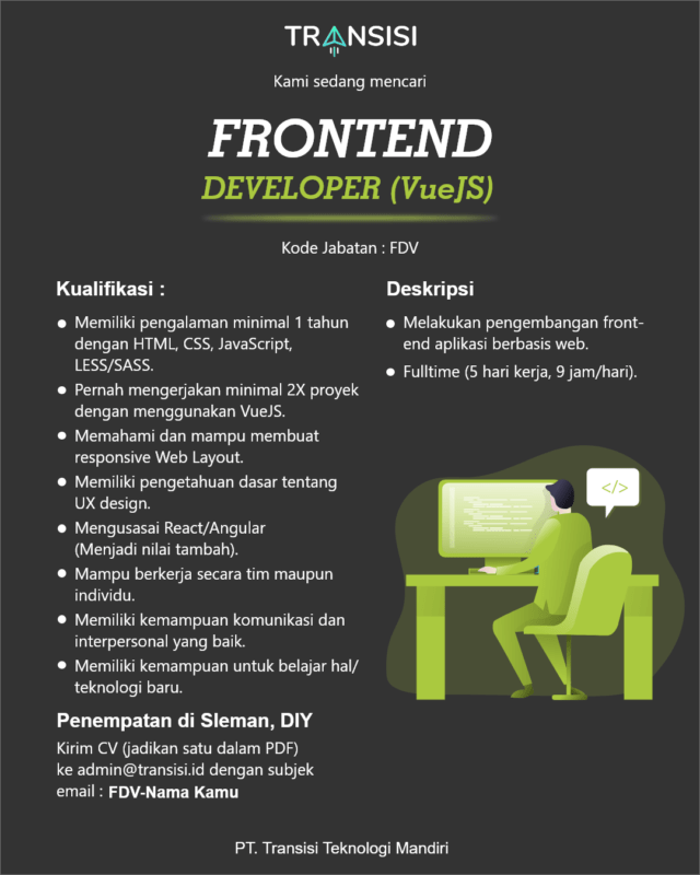 Lowongan Kerja Frontend Developer ( VueJS) di PT. Transisi Teknologi ... Lowongan Kerja Frontend Developer ( VueJS) di PT. Transisi Teknologi ...