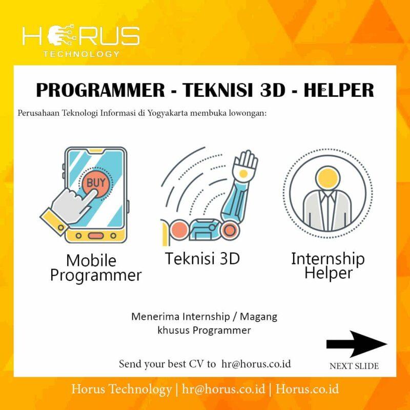 Lowongan Kerja Programmer - Teknisi 3D - Helper di Horus Technology ...