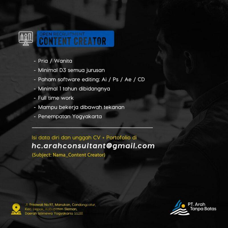 Lowongan Kerja Content Creator Finance Staff Marketing Sales