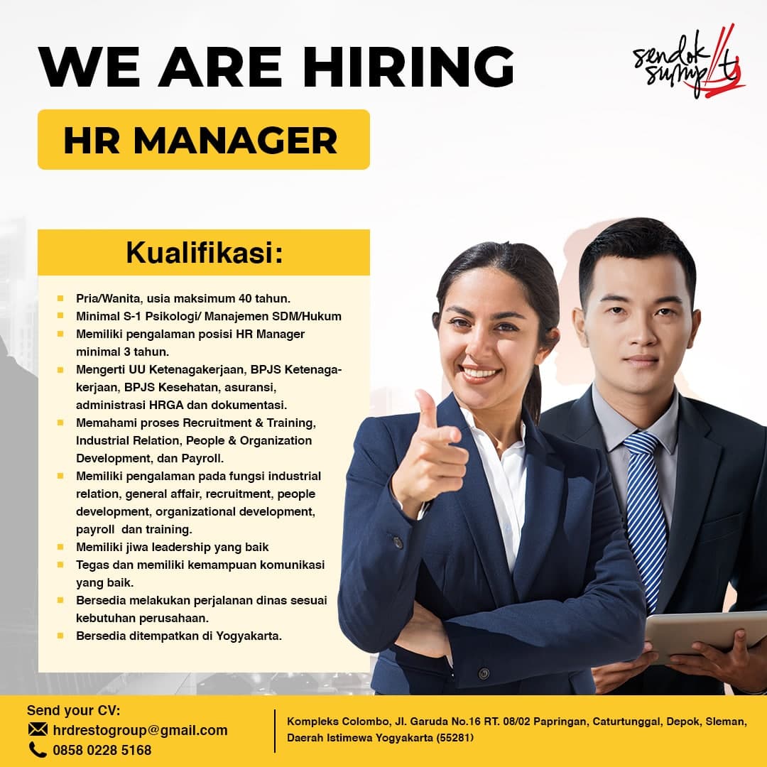 Lowongan Kerja Manager HRD di Sendok Sumpit Group - LokerJogja.ID