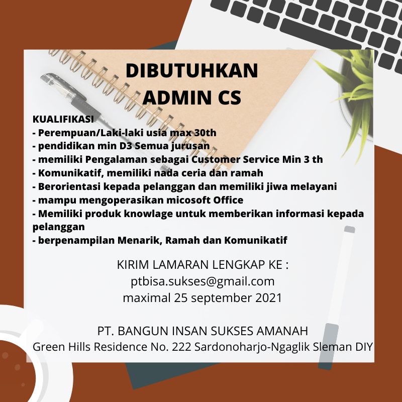 Lowongan Kerja Admin CS di PT. Bangun Insan Sukses Amanah - LokerJogja.ID