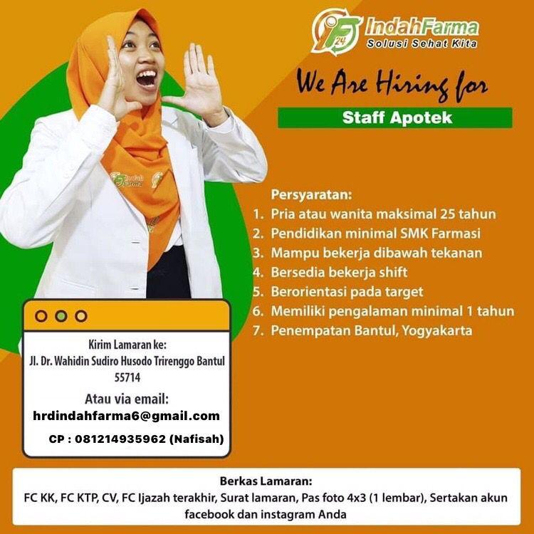 Lowongan Kerja Staff Apotek Staff Accounting Di Pt Indah Medika