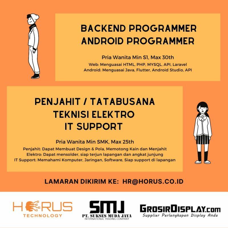 Lowongan Kerja Back End Programmer - Android Programmer - Penjahit/Tata ...