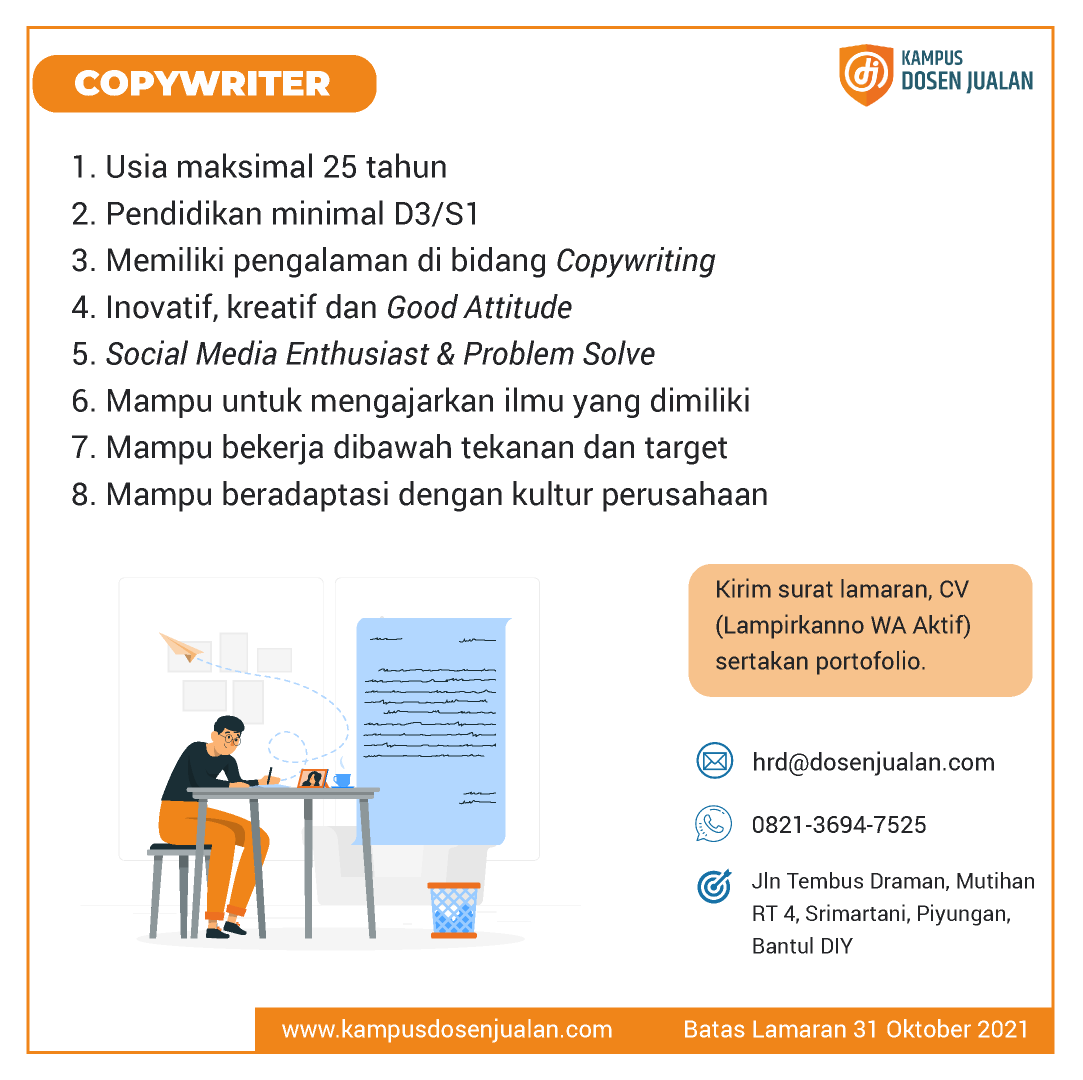 Lowongan Kerja Copywriter di Kampus Dosen Jualan Jogja - LokerJogja.ID