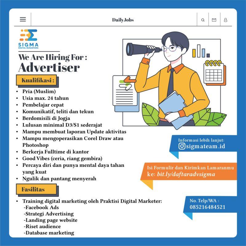 Lowongan Kerja Advertiser di PT. Sigma Digital Nusantara - LokerJogja.ID