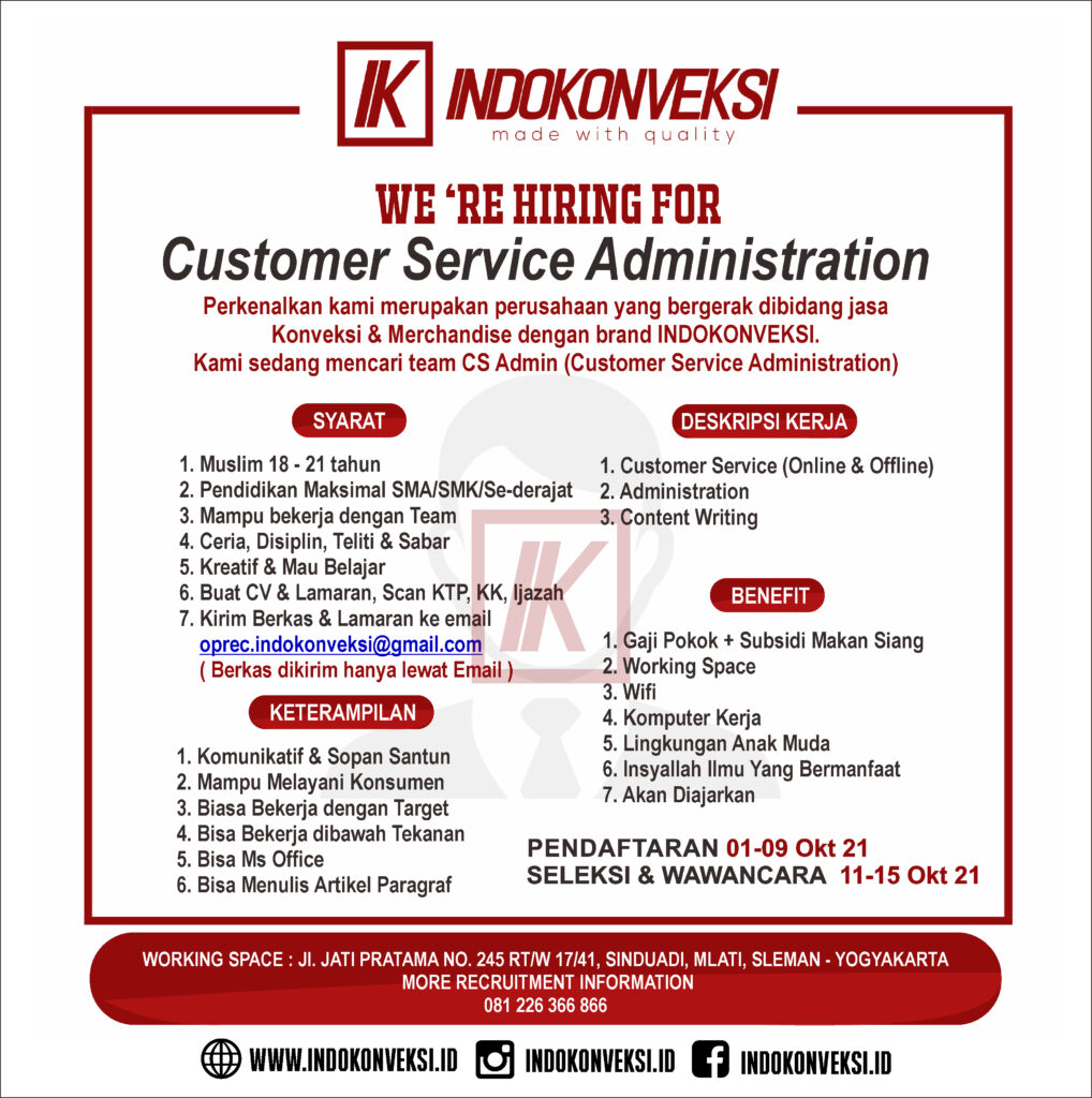 Lowongan Kerja CS Admin di Indokonveksi - LokerJogja.ID