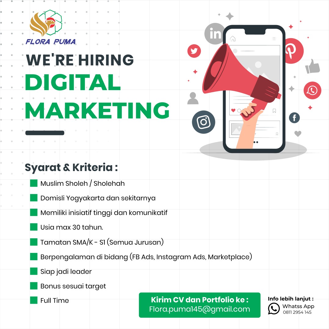 Lowongan Kerja Digital Marketing - Leader di CV. Flora Puma - LokerJogja.ID