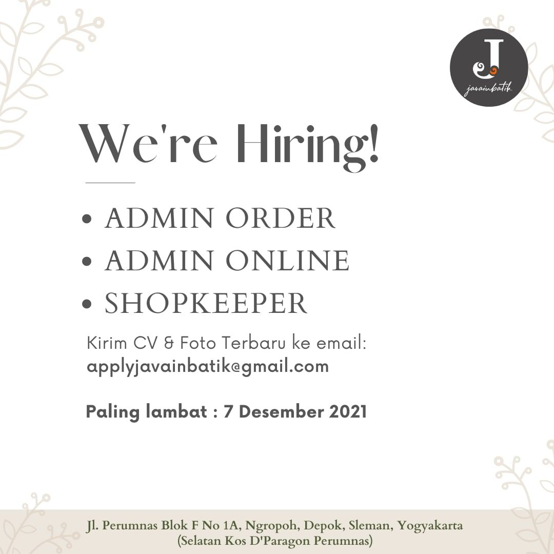 Lowongan Kerja Admin Order - Admin Online - Shopkeeper di Javainbatik - LokerJogja.ID