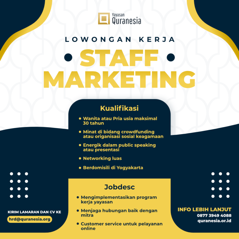 Lowongan Kerja Staff Marketing di Yayasan Quranesia - LokerJogja.ID