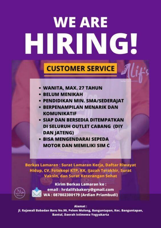 Lowongan Kerja Customer Service di PT. Fathan Berkah Abadi (Alif's Bakery & Cookies) - LokerJogja.ID