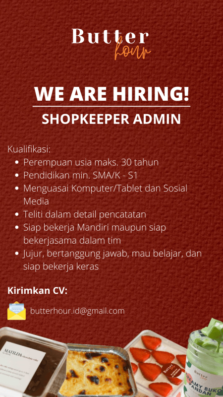Lowongan Kerja Shopkeeper Admin di Butter Hour - LokerJogja.ID