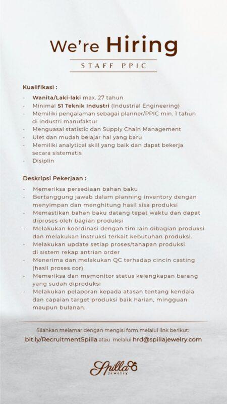 Lowongan Kerja Staff PPIC di Spilla Jewelry - LokerJogja.ID