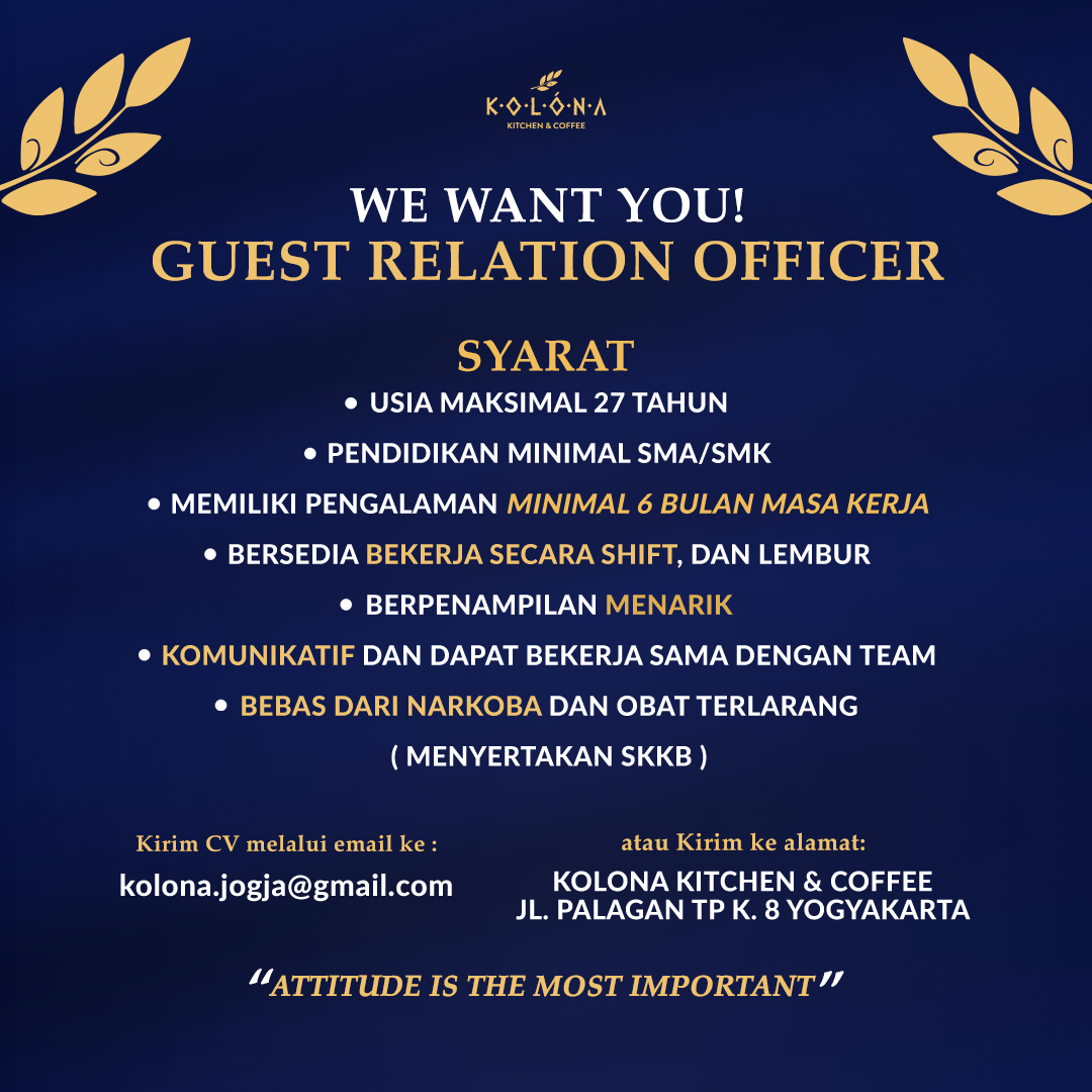 Lowongan Kerja Guest Relation Officer (GRO) di Kolona Kitchen & Coffee ...