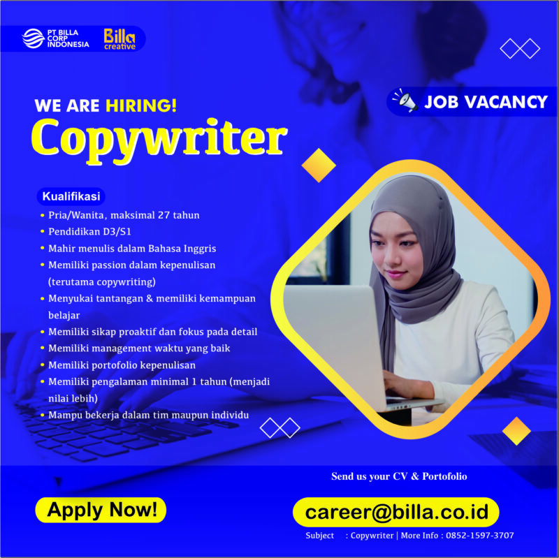 Lowongan Kerja Copywriter di PT. Billa Corp Indonesia - LokerJogja.ID