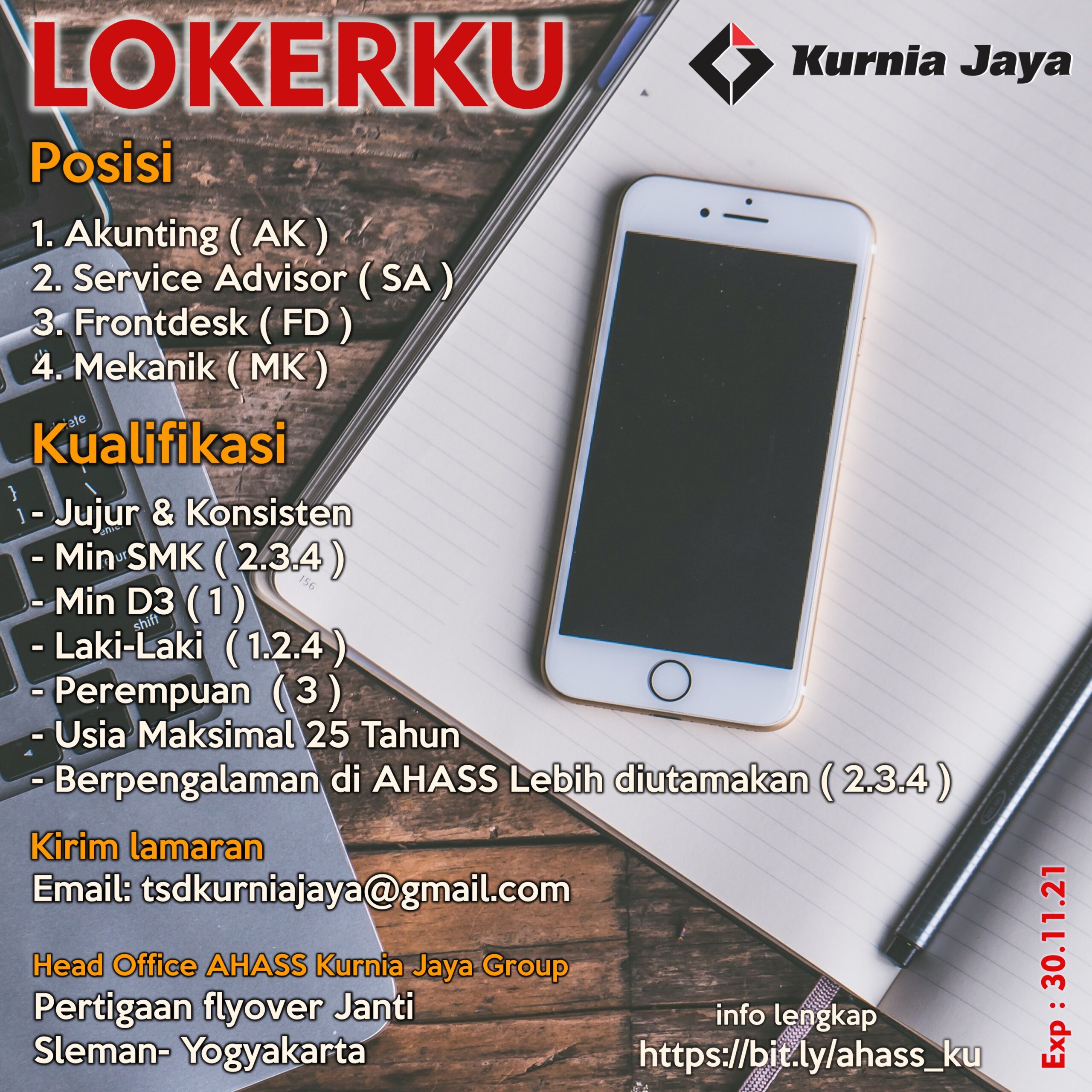 Lowongan Kerja Akunting (AK) - Service Advisor (SA) - Frontdesk (FD ...