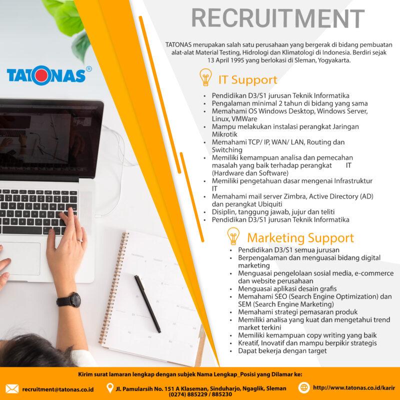 Lowongan Kerja IT Support - Marketing Support - Android Programmer ...