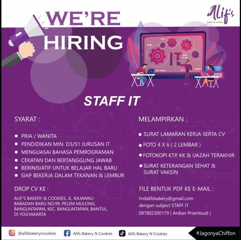 Lowongan Kerja Staff IT - Bakery - Customer Service di PT. Fathan Berkah Abadi (Alif's Bakery ...