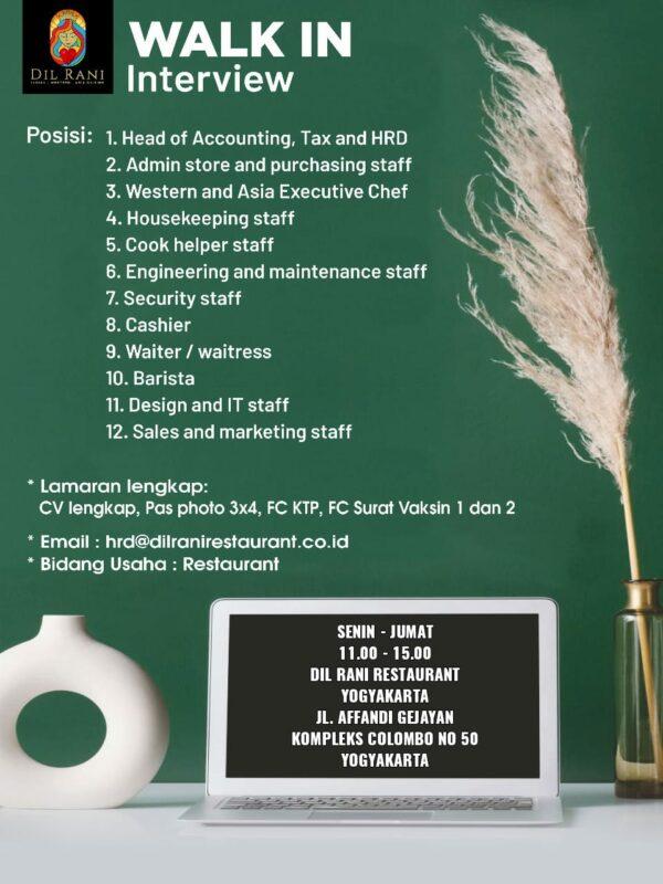 Lowongan Kerja Beberapa Posisi Pekerjaan di Dil Rani Restaurant ...