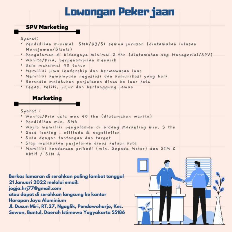 Lowongan Kerja SPV Marketing - Marketing di Harapan Jaya Aluminium ...