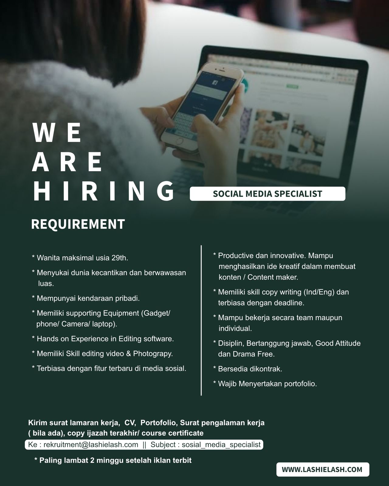 Lowongan Kerja Social Media Specialist di Lashielash Studio - LokerJogja.ID