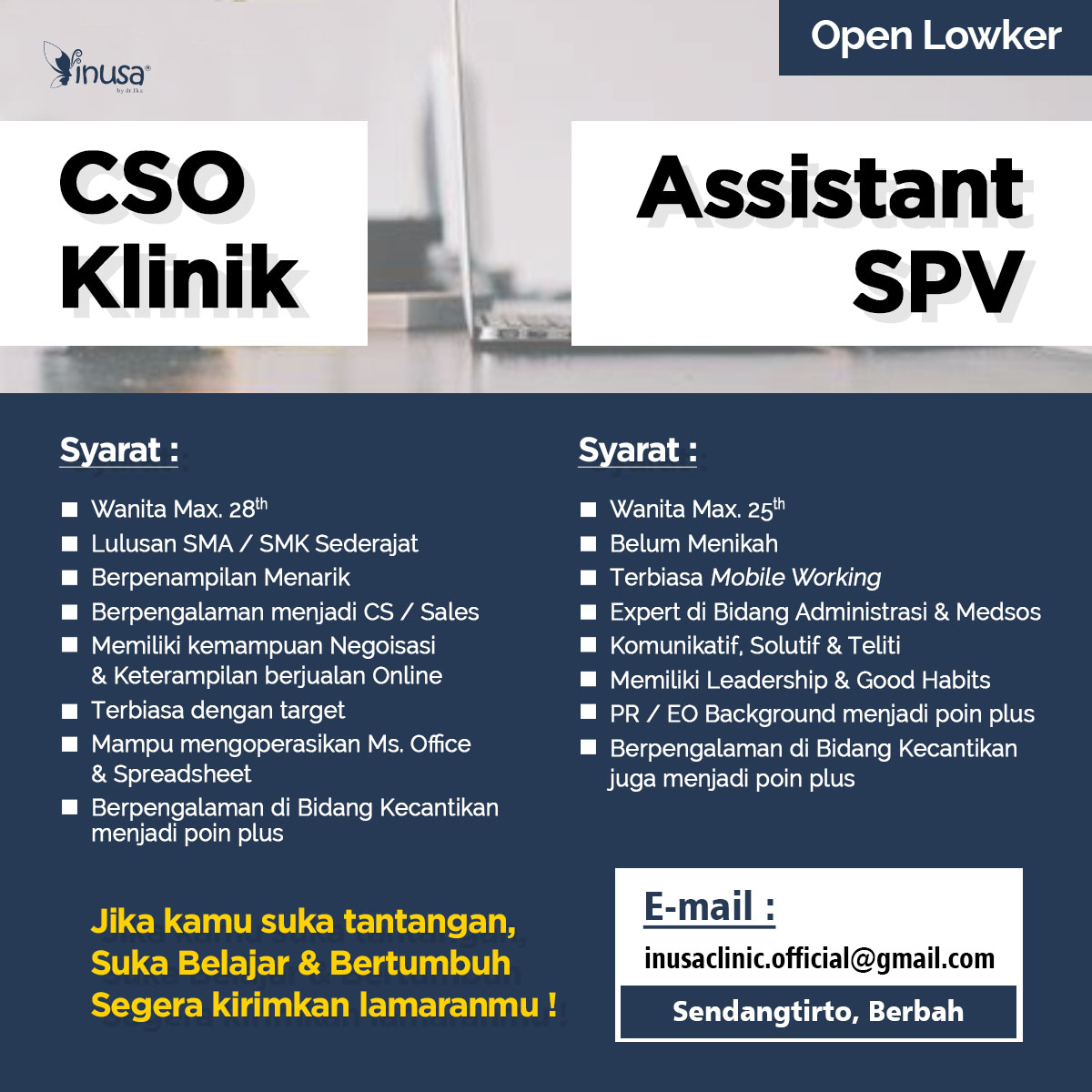 Lowongan Kerja Asisten SPV - CS Online di Inusa Clinic - LokerJogja.ID