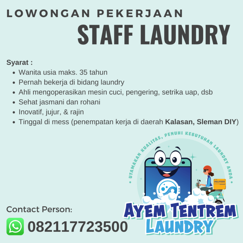 Lowongan Kerja Staff Laundry di Laundry Ayem Tentrem - LokerJogja.ID