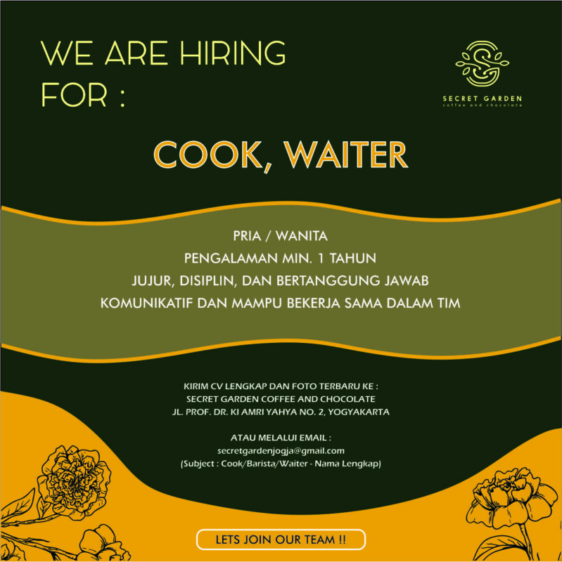 Lowongan Kerja Cook - Waiter di Secret Garden Coffee and Chocolate ...