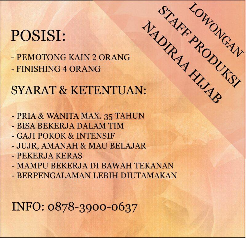 Lowongan Kerja Pemotong Kain - Finishing di Nadiraa Hijab - LokerJogja.ID