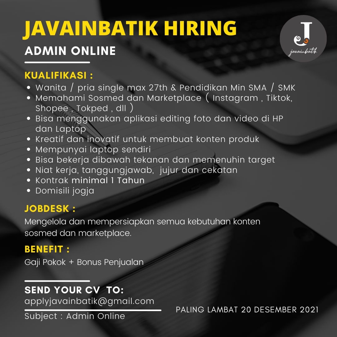 Lowongan Kerja Admin Online di Javainbatik - LokerJogja.ID