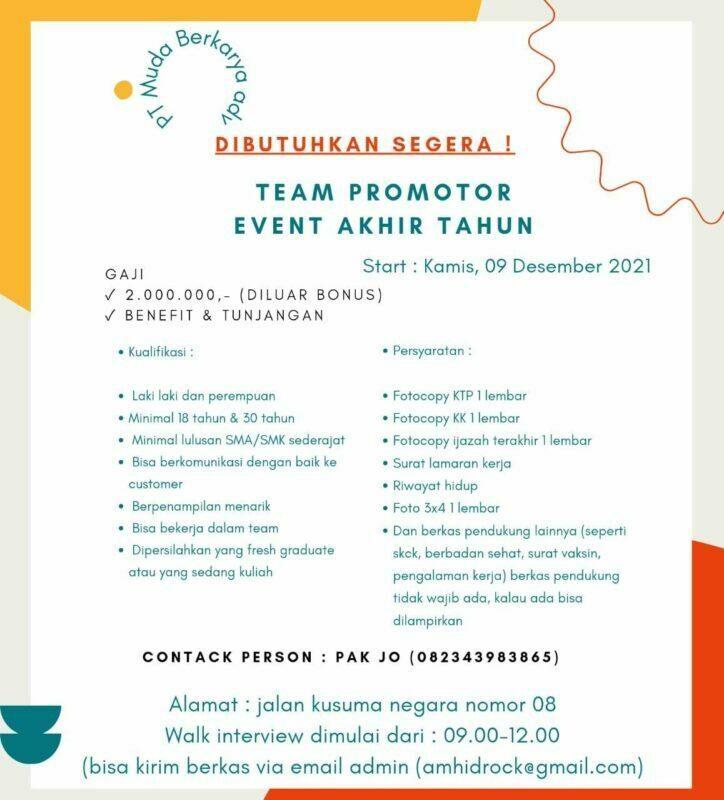 Lowongan Kerja Team Promotor Event Akhir Tahun di PT. Muda Berkarya Adv ...