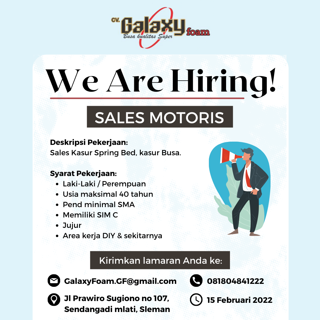 Lowongan Kerja Sales Motoris di CV. Galaxy Foam - LokerJogja.ID