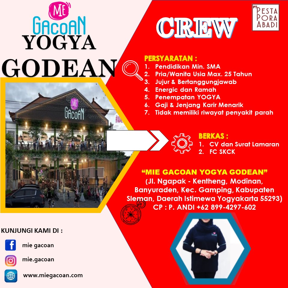 Lowongan Kerja Crew Yogya Godean di Mie Gacoan - LokerJogja.ID