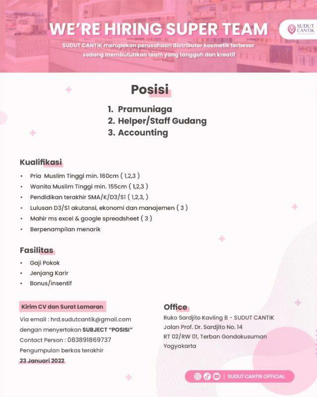 Lowongan Kerja Pramuniaga - Helper/ Staf Gudang - Accounting di CV ...