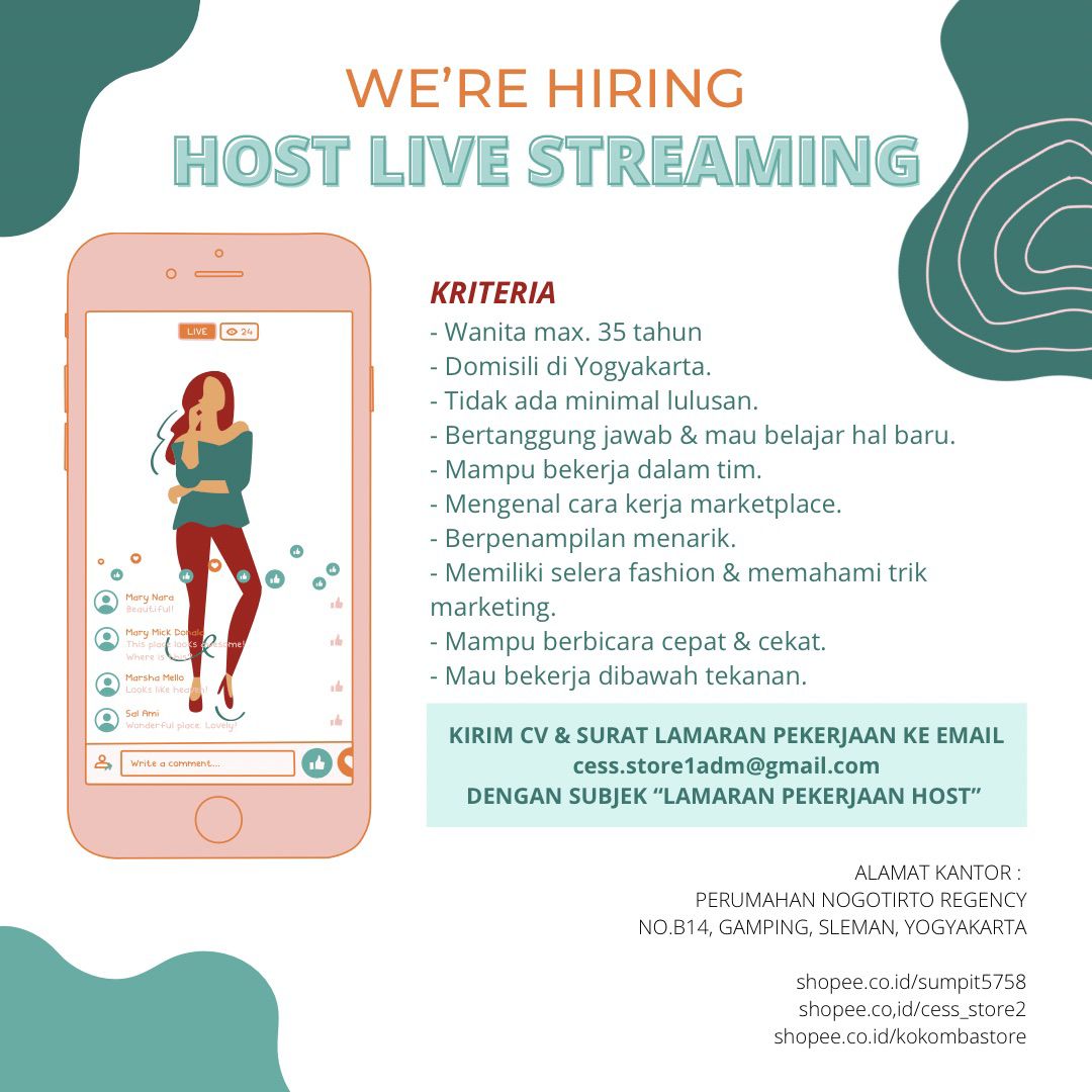 Lowongan Kerja Host Live Streaming di Cess Store - LokerJogja.ID