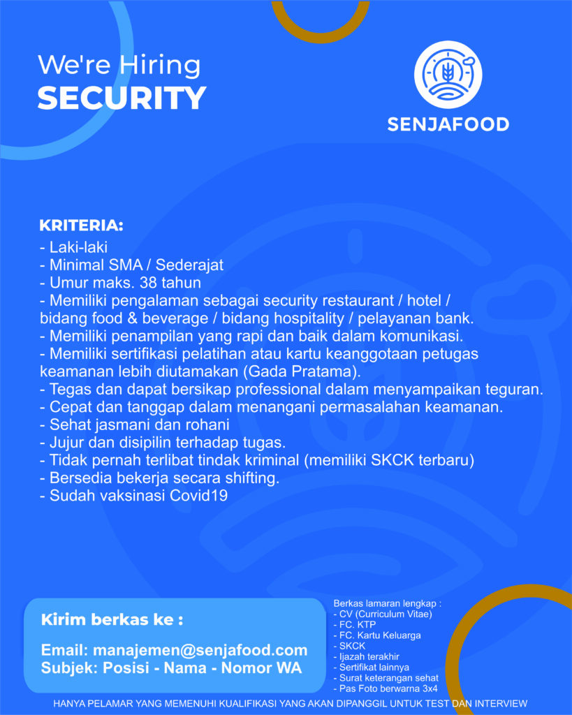 Lowongan Kerja Security di Senjafood - LokerJogja.ID
