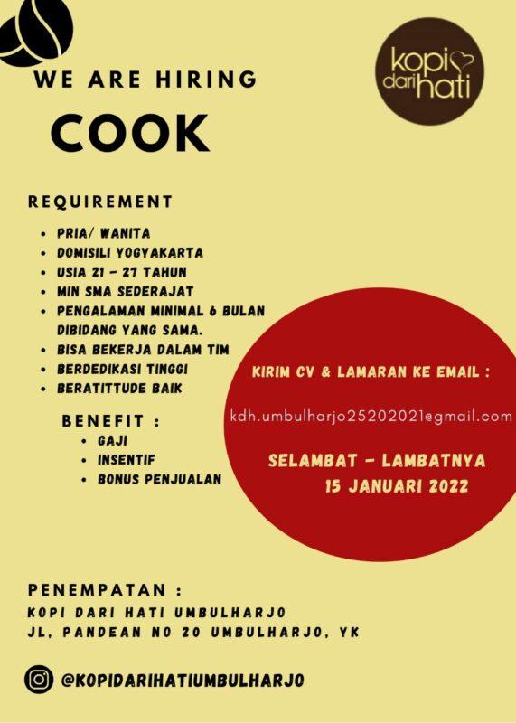 Lowongan Kerja Cook di Kopi Dari Hati Umbulharjo - LokerJogja.ID