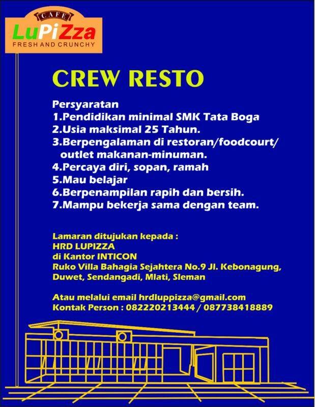 Lowongan Kerja Crew Resto di Lupizza Cafe - LokerJogja.ID