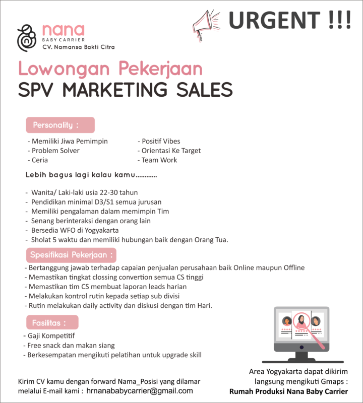 Lowongan Kerja SPV Marketing Sales di Nana Baby Carrier - LokerJogja.ID