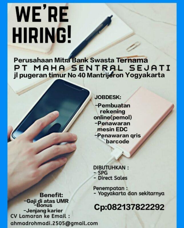 Lowongan Kerja SPG - Direct Sales di PT. Maha Sentral Sejati - LokerJogja.ID