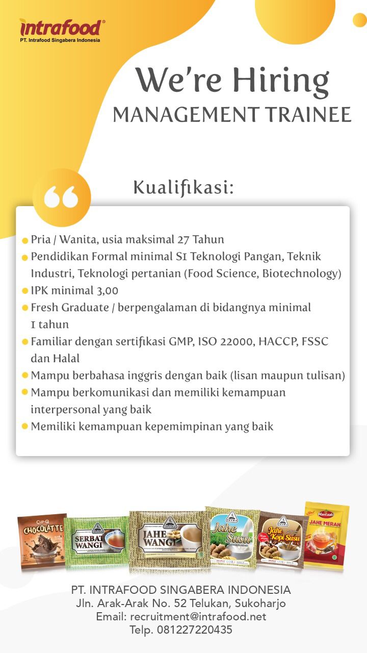 Lowongan Kerja Management Trainee di PT. Intrafood Singabera Indonesia ...