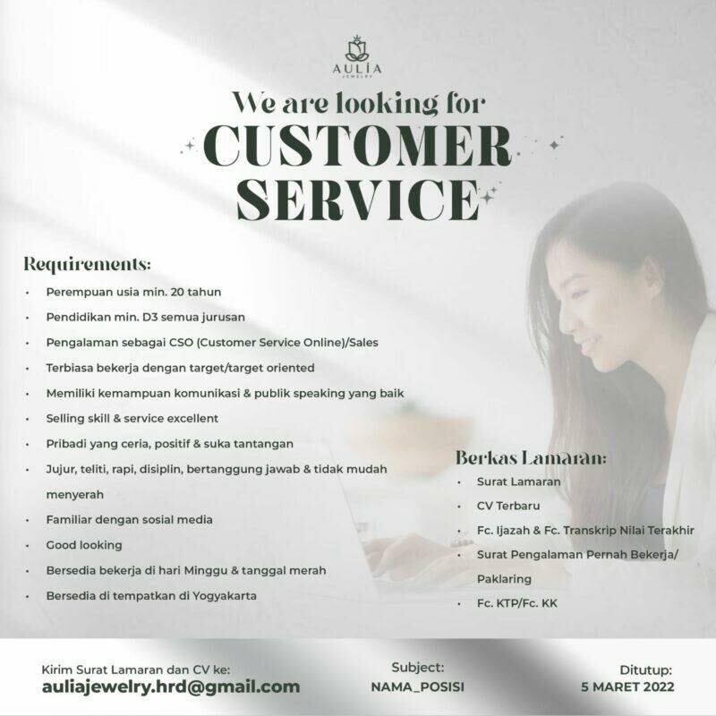 Lowongan Kerja Customer Service - 3D Jewelry Designer - Content Creator di Aulia Jewelry ...