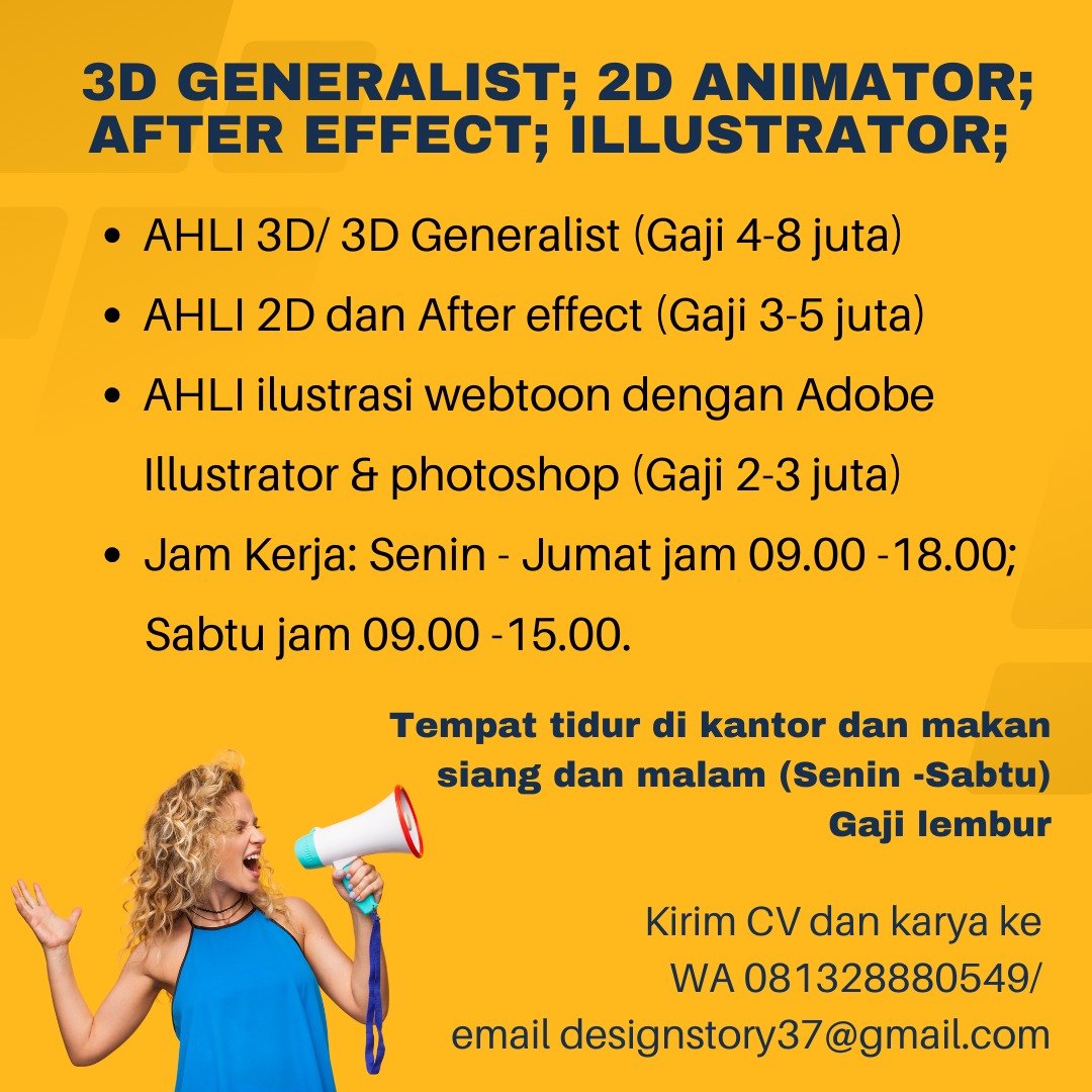 Lowongan Kerja 3D Generalist - 2D Animator - After Effect - Illustrator ...