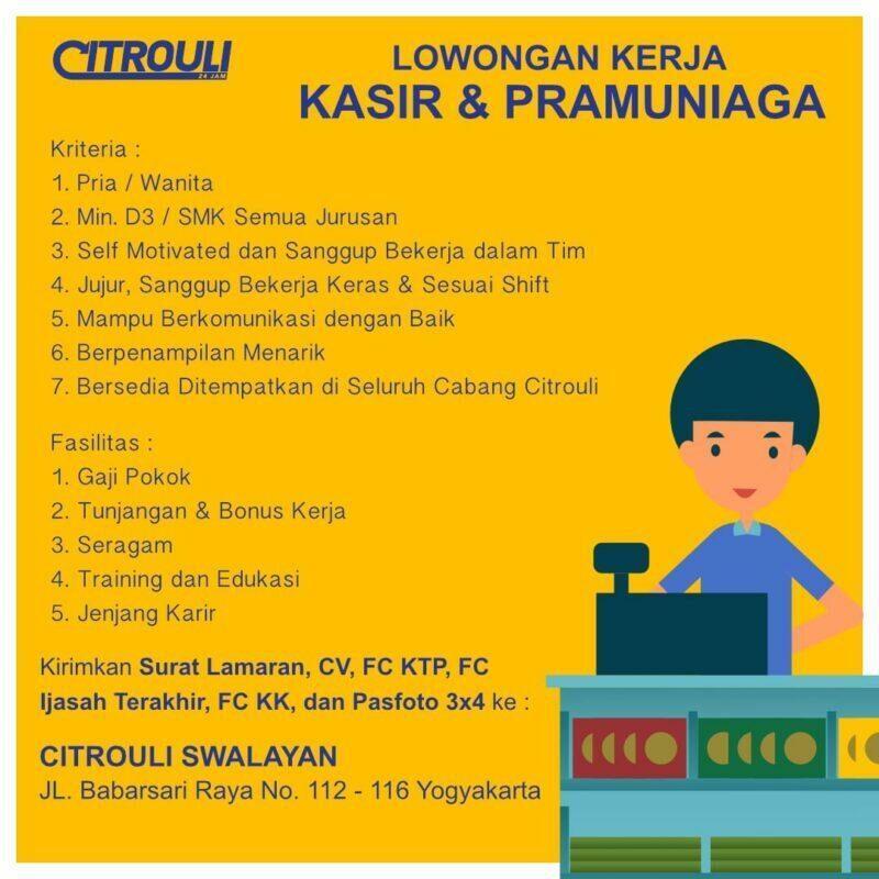 Lowongan Kerja Kasir & Pramuniaga di Citrouli Swalayan - LokerJogja.ID