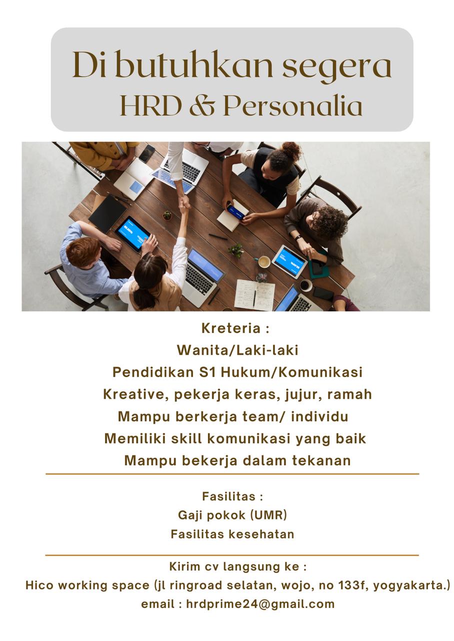 Lowongan Kerja HRD & Personalia di Hico Working Space - LokerJogja.ID