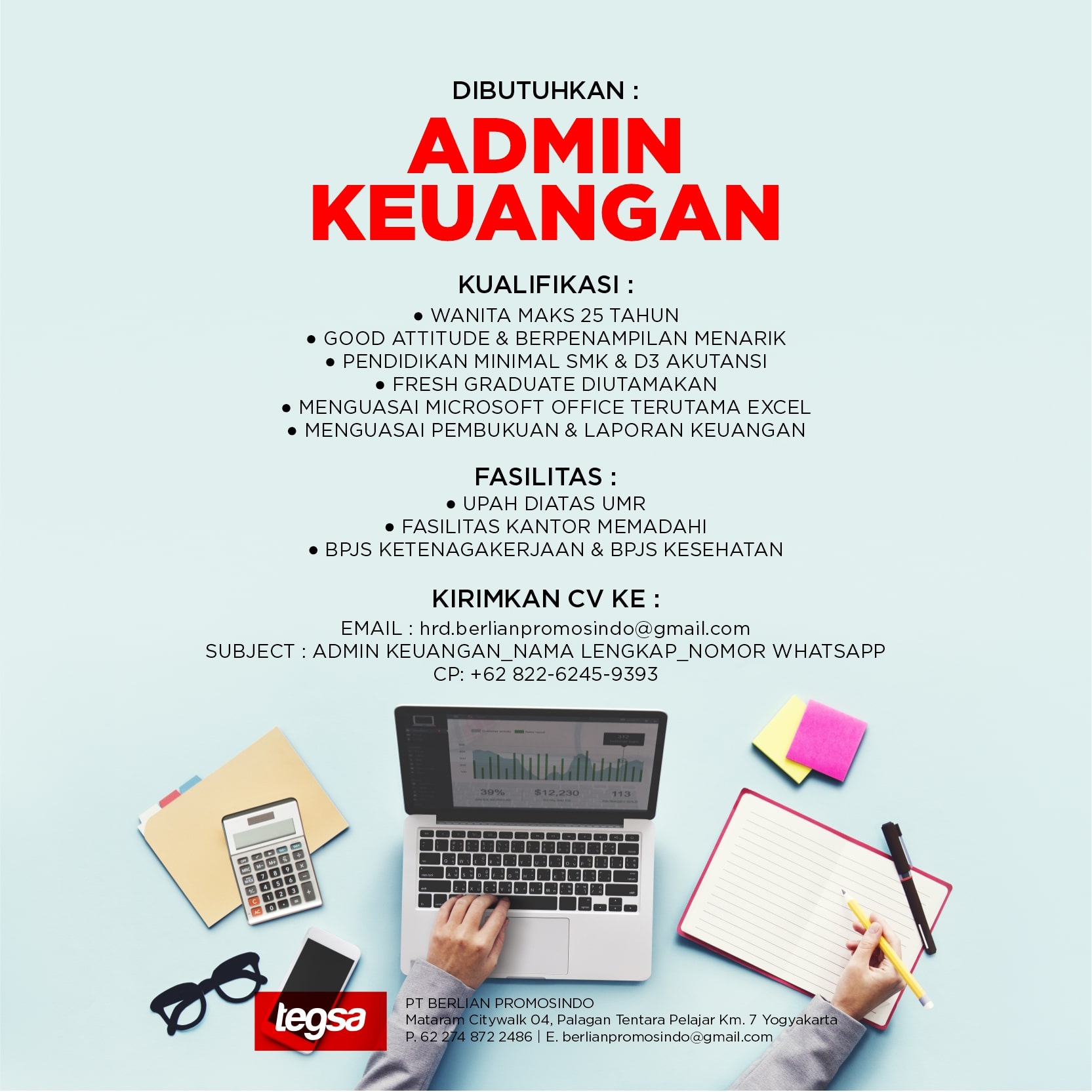 Lowongan Kerja Admin Keuangan di Tegsa Advertising (PT. Berlian ...