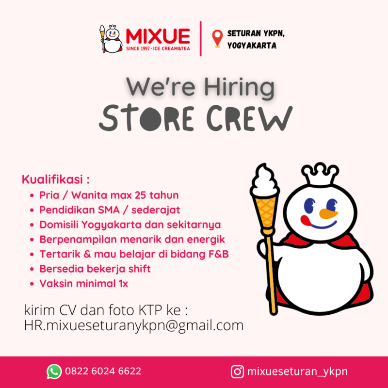 Lowongan Kerja Crew Outlet di MIXUE Seturan YKPN - LokerJogja.ID