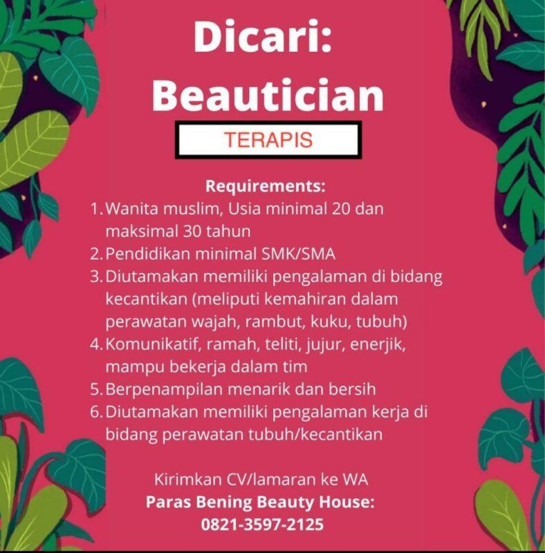 Lowongan Kerja Terapis di Paras Bening Beauty House - LokerJogja.ID