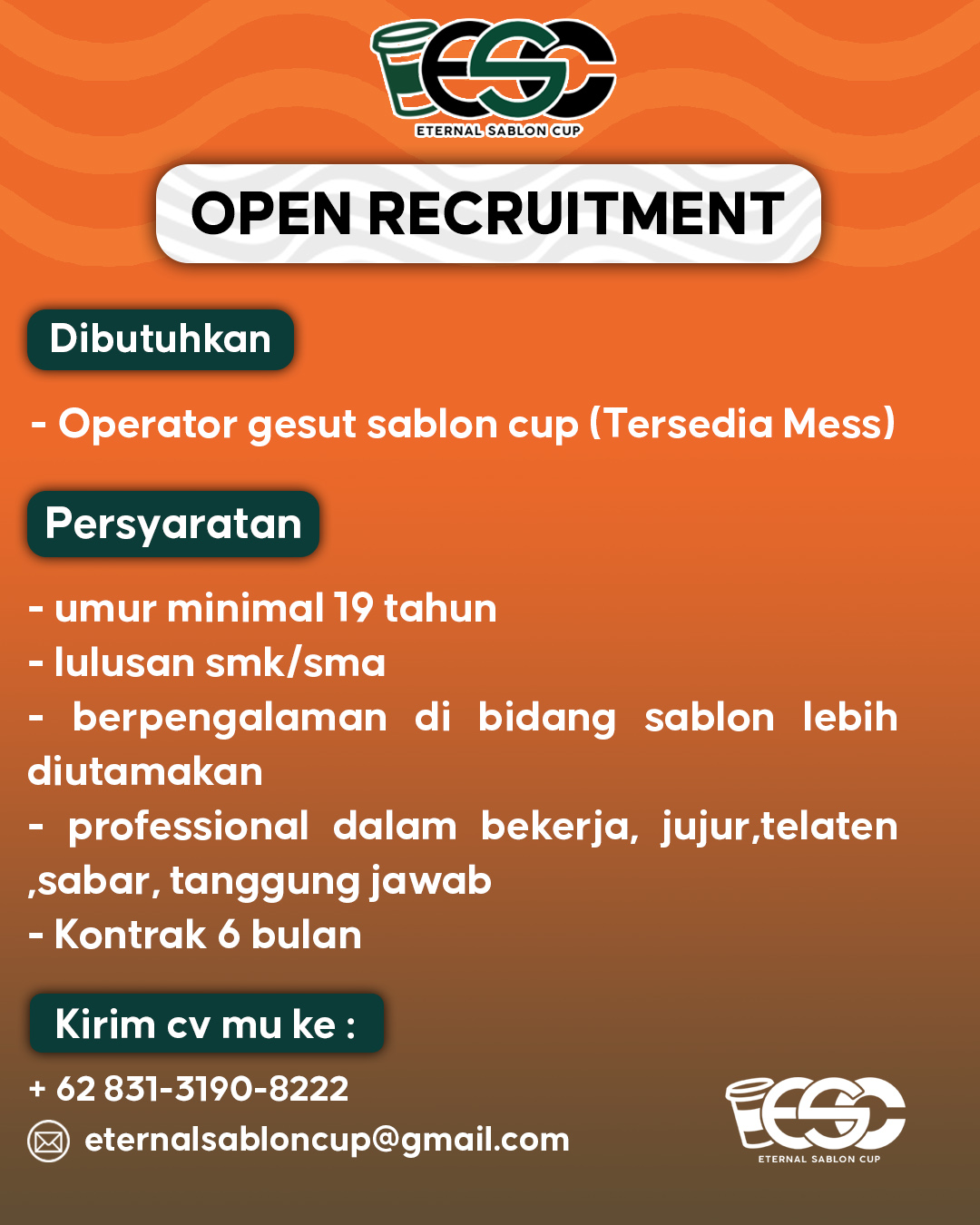 Lowongan Kerja Operator Gesut Sablon Cup di Eternal Sablon Cup ...